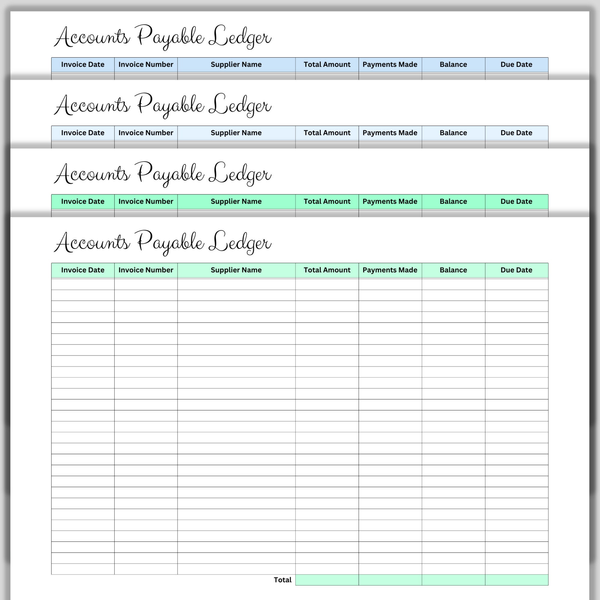 Printable Accounts Payable Ledger, Small Business Template, Bookkeeping ...