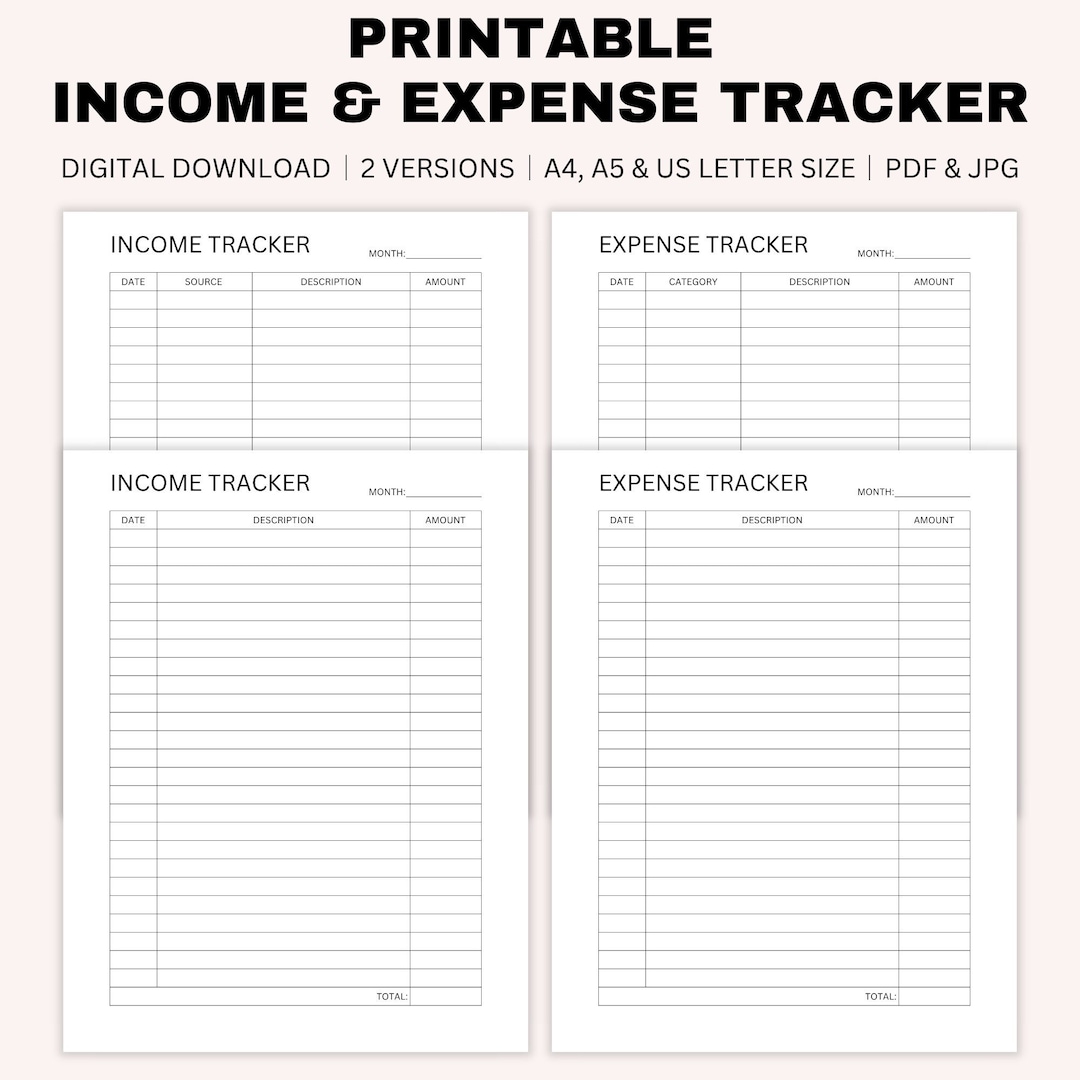 Printable Income & Expense Tracker, Spending Tracker, Money Tracker ...