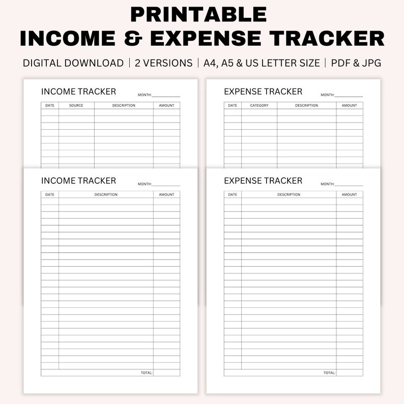 Printable Income & Expense Tracker, Spending Tracker, Money Tracker ...