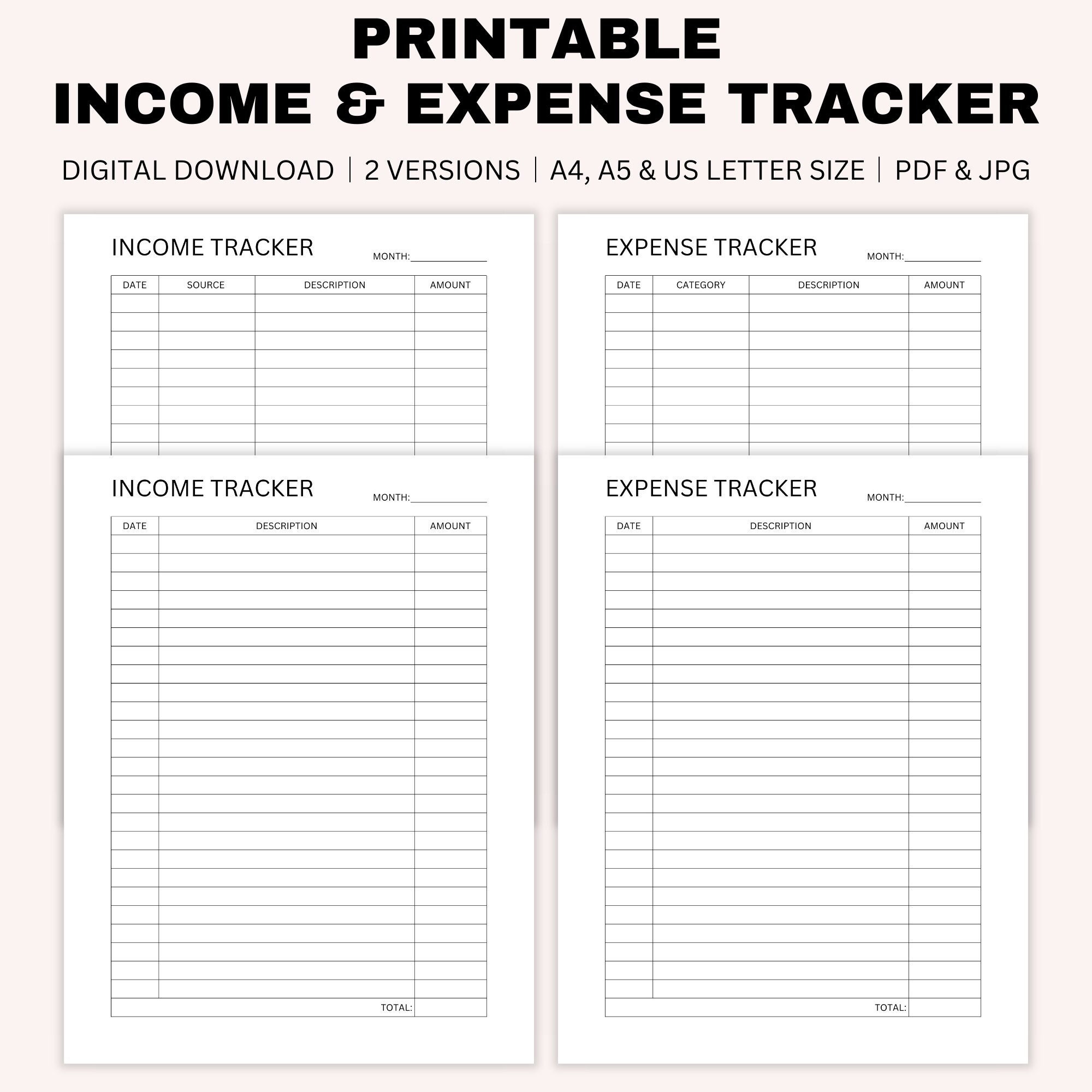 Printable Income & Expense Tracker, Spending Tracker, Money Tracker ...