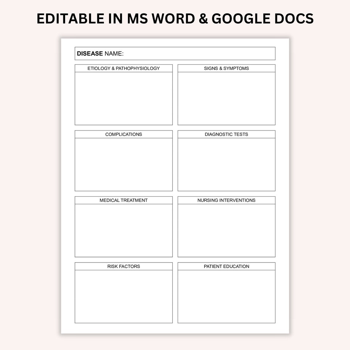 Editable Med Surg Study Template, Printable Disease Process Template ...