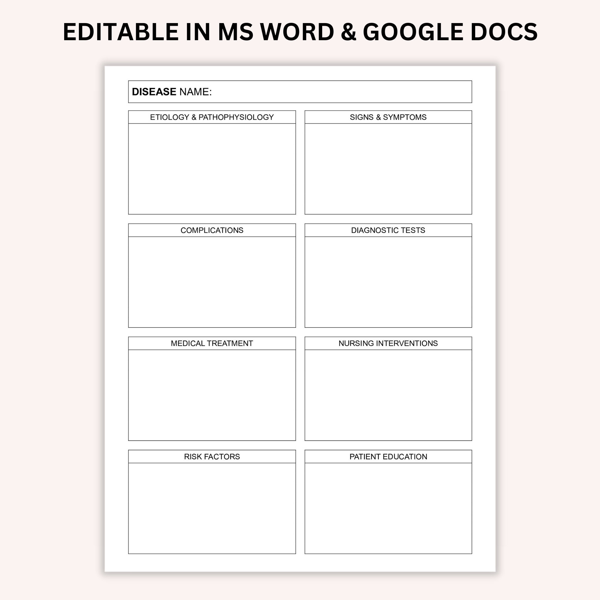 Editable Med Surg Study Template, Printable Disease Process Template ...