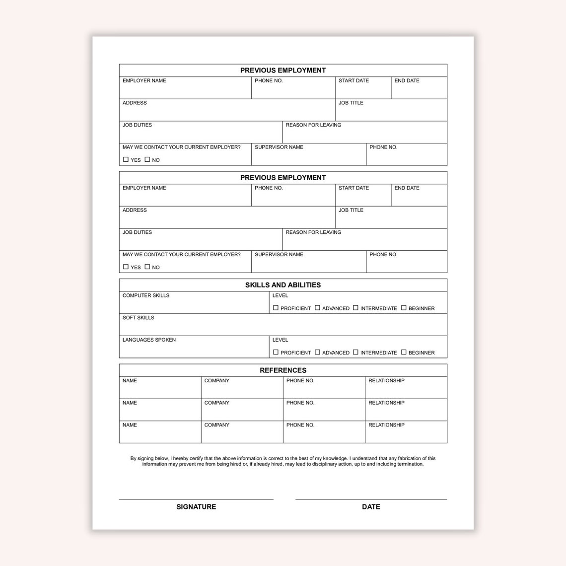 Editable Job Application Template, Printable Application for Employment ...