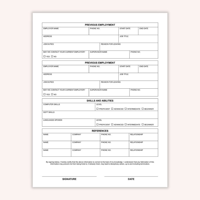 Editable Job Application Template, Printable Application for Employment ...