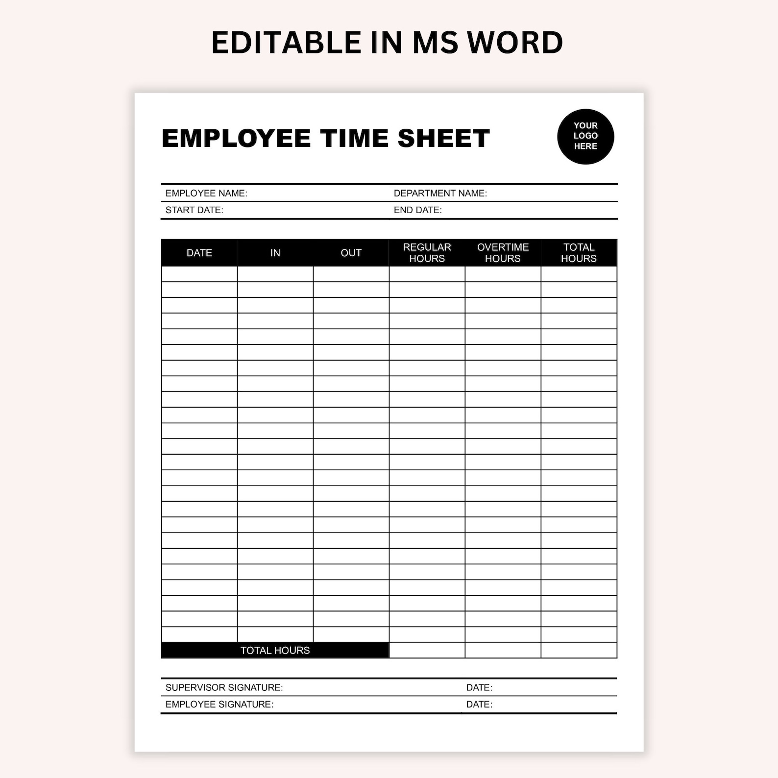 Editable Employee Time Sheet, Clock in & Out Sheet, Time Card, Work Log ...