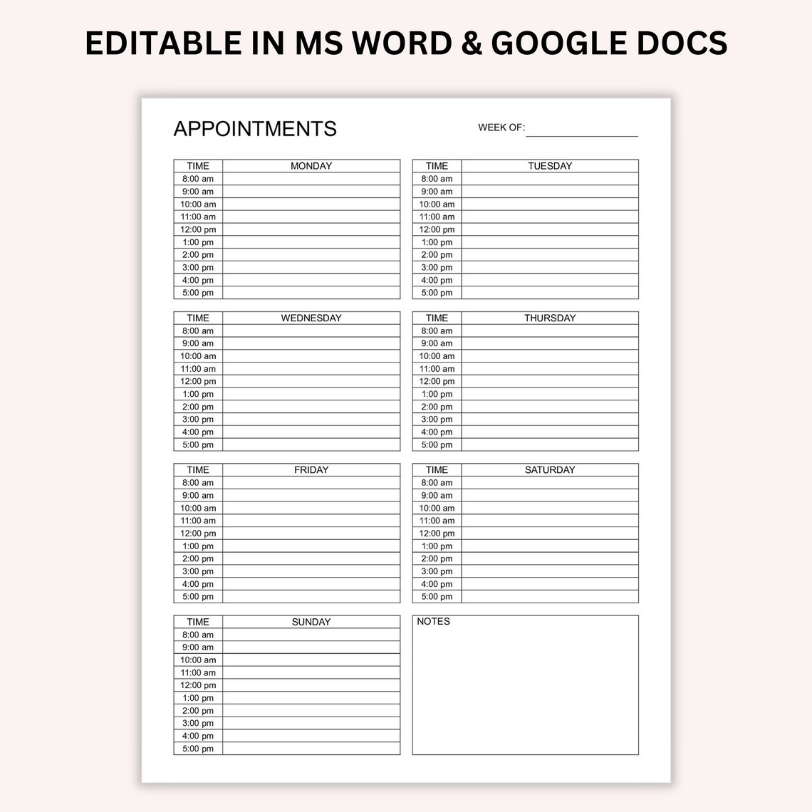 Editable Appointment Tracker, Printable Client Appointment Reminder ...