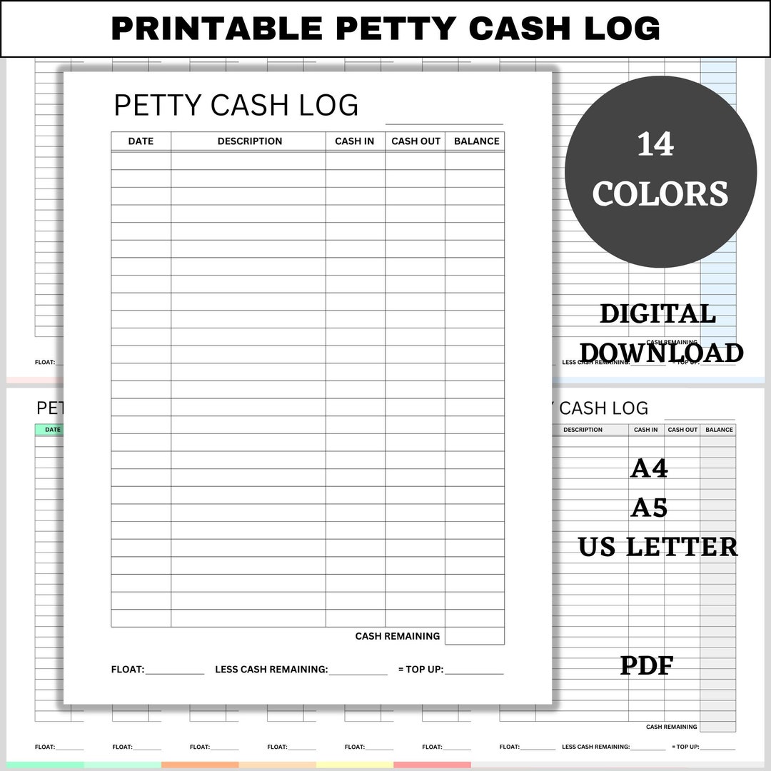 Printable Petty Cash Log, Small Business Template, Petty Cash Ledger ...