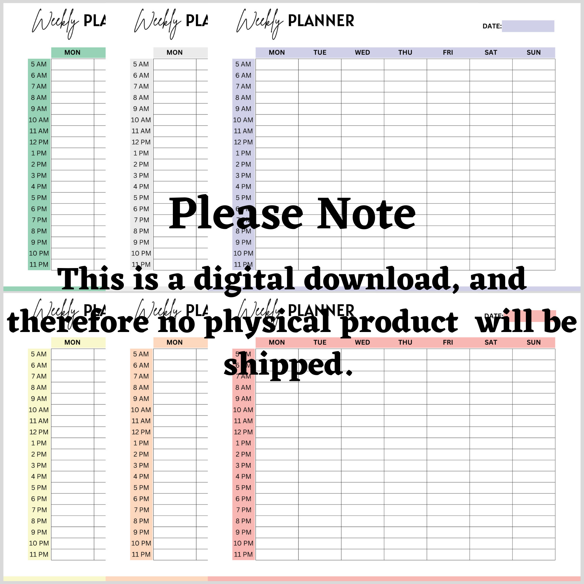 Printable Weekly Hourly Planner Daily Planner Weekly - Etsy