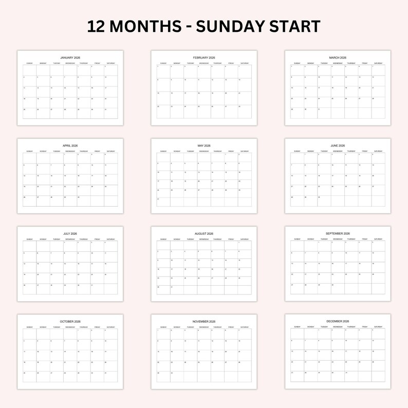 2026 Monthly Calendar, Editable Year Planner, Printable Minimalist ...