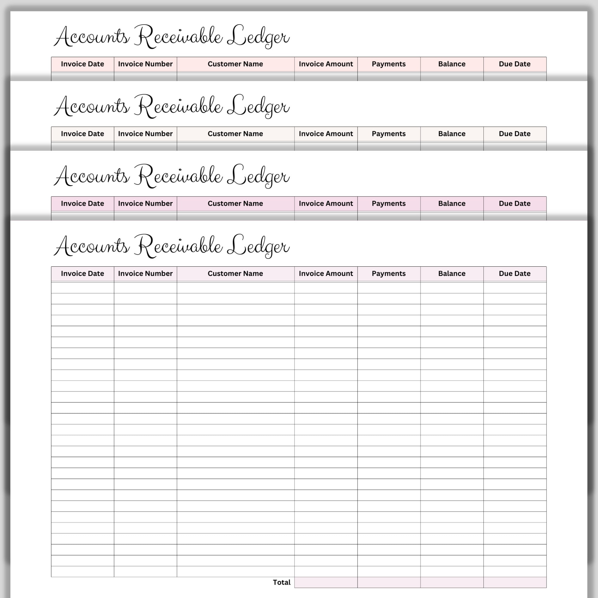 Printable Accounts Receivable Ledger, Small Business Template ...