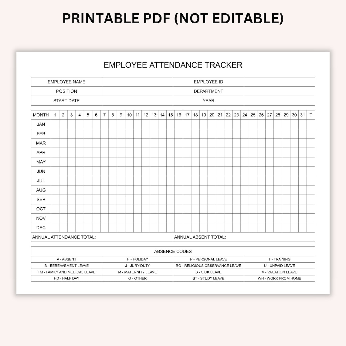 Editable Employee Attendance Tracker, Printable Daily Attendance Log ...