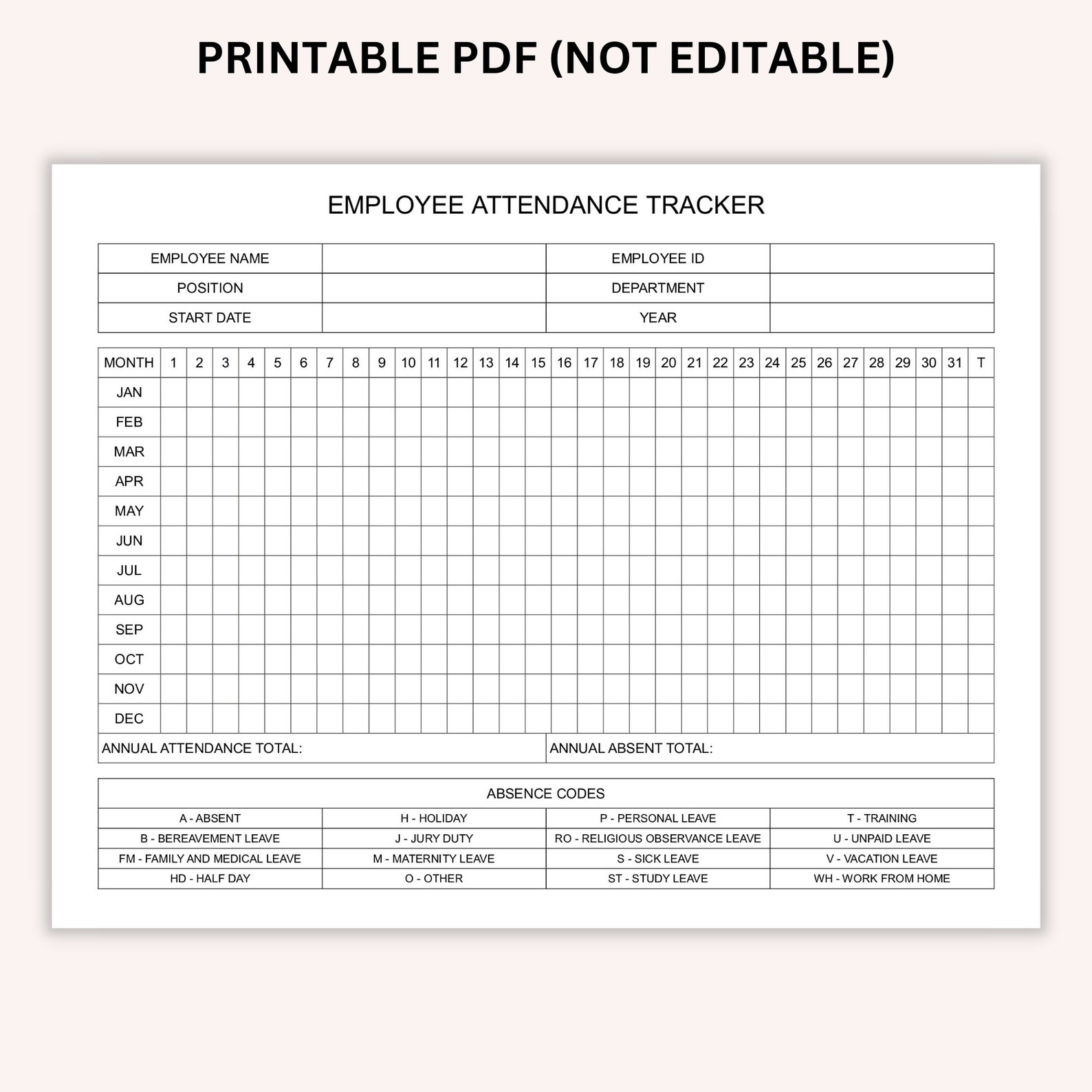 Editable Employee Attendance Tracker, Printable Daily Attendance Log ...