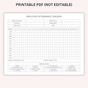 Editable Employee Attendance Tracker, Printable Daily Attendance Log ...