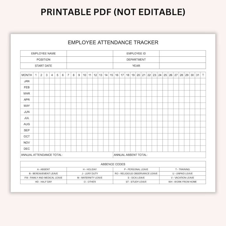 Editable Employee Attendance Tracker, Printable Daily Attendance Log ...
