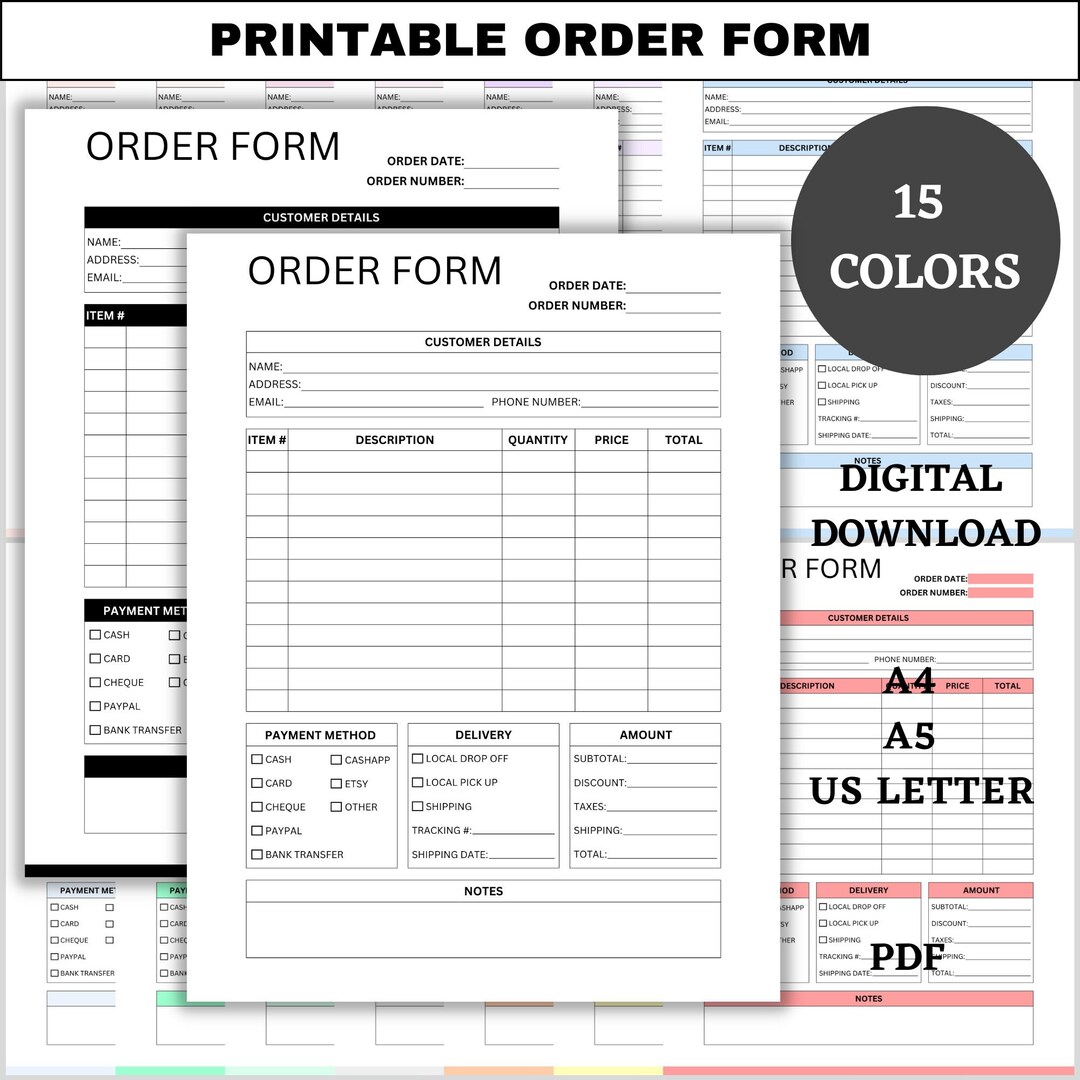 Printable Order Form, Small Business Template, Billing Form, Sales ...