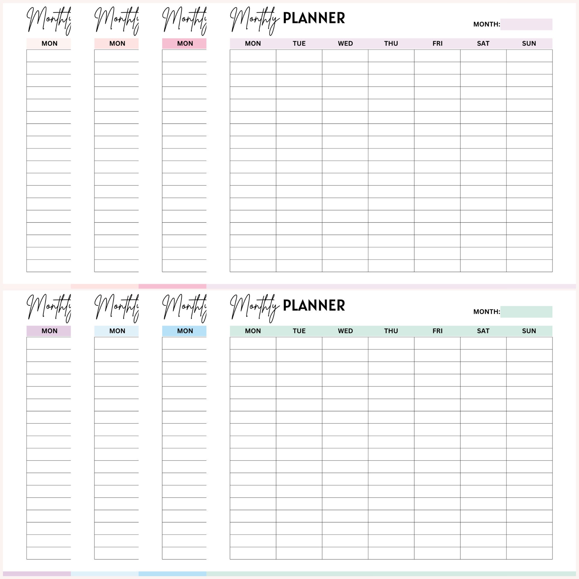 Printable Undated Monthly Planner, Monthly Calendar, Minimalist Planner ...