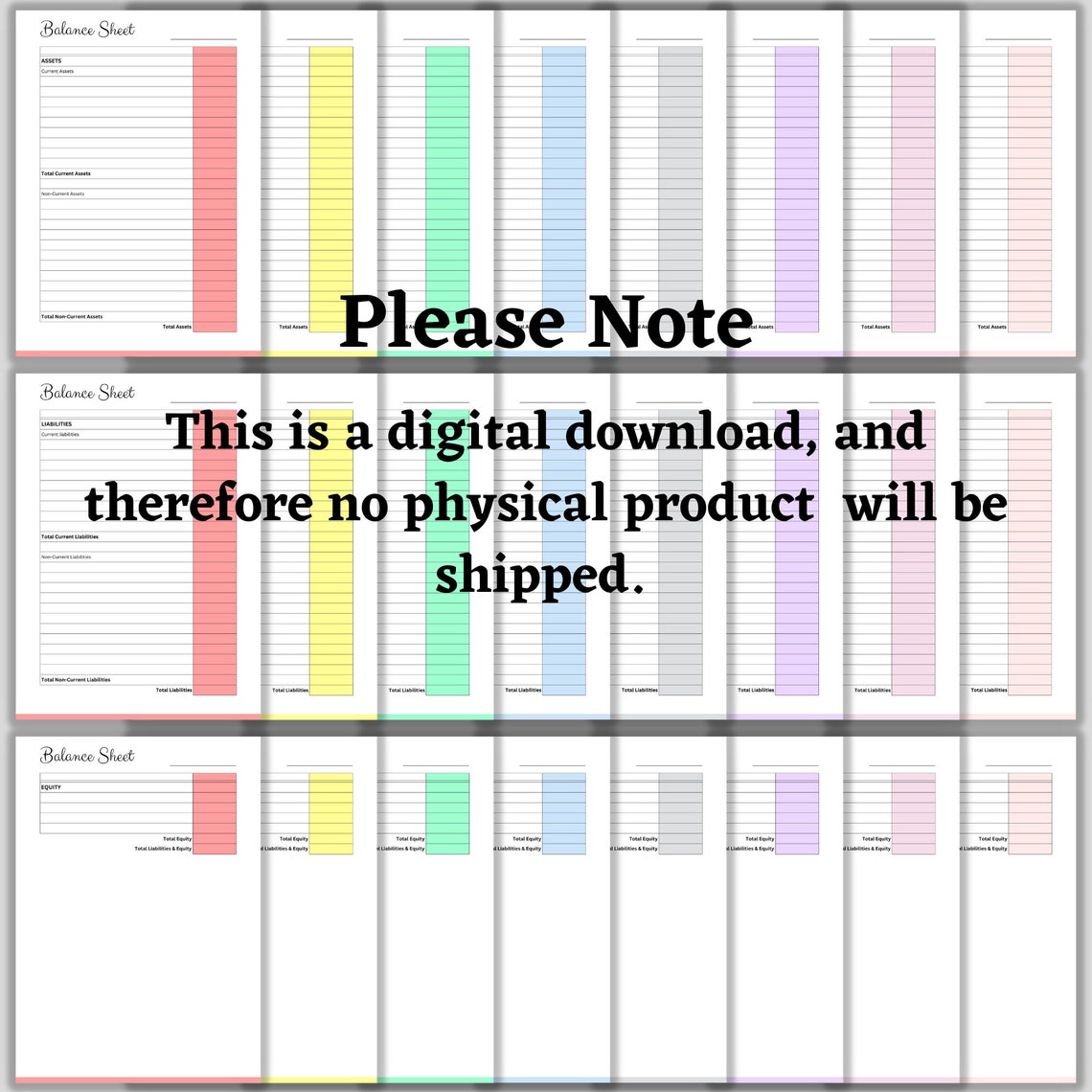 Printable Balance Sheet Template, Financial Statement, Assets ...