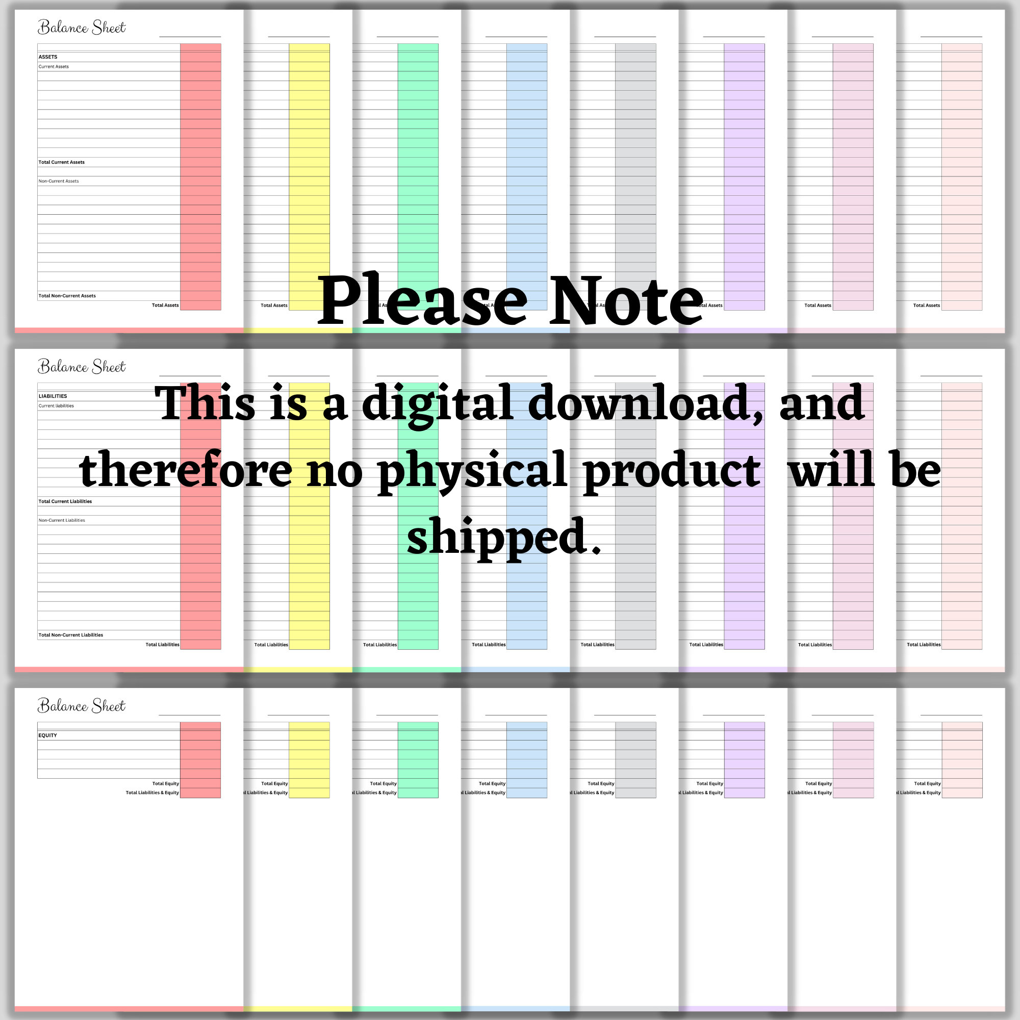 Printable Balance Sheet Template, Financial Statement, Assets, Liabilities, Equity, Small ...