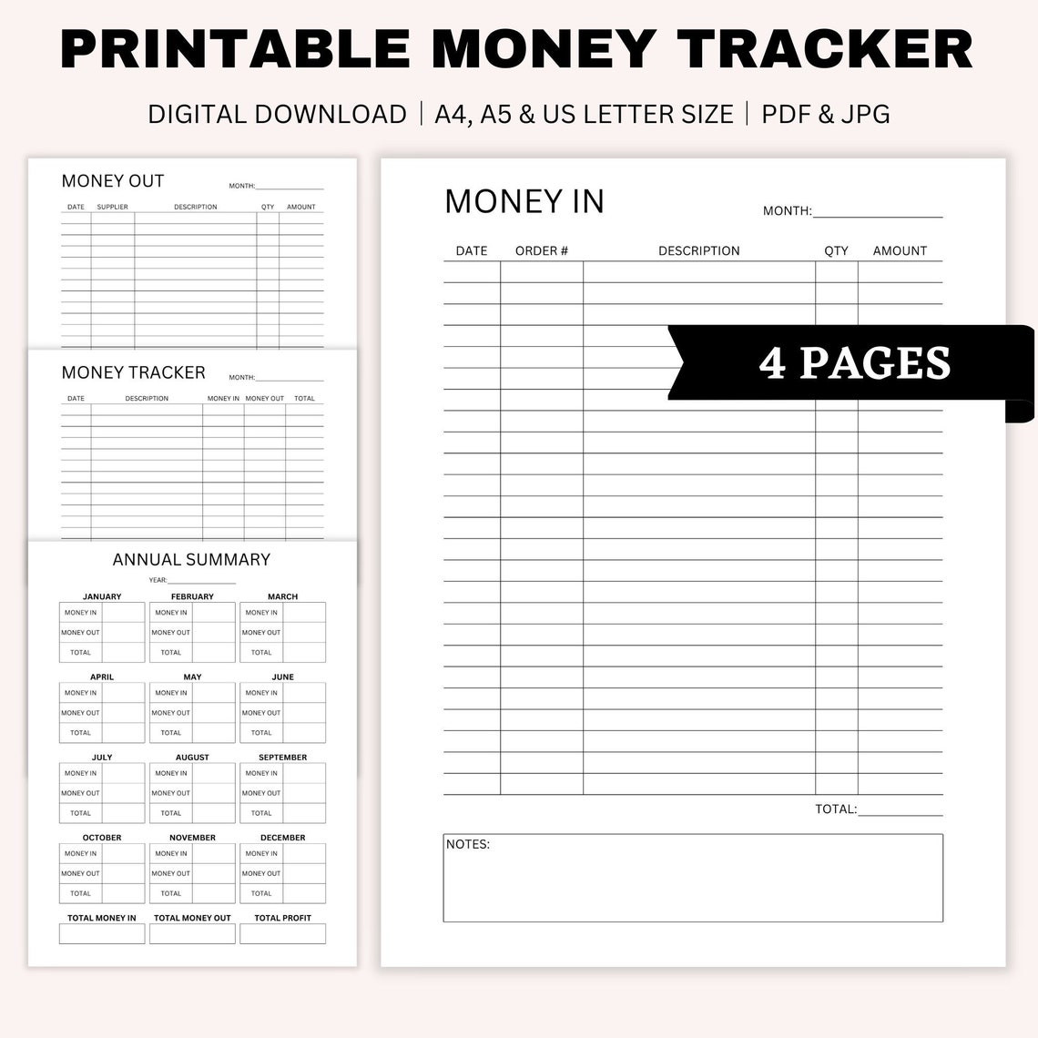 Printable Money Tracker, Expense Tracker, Savings Tracker, Money in ...