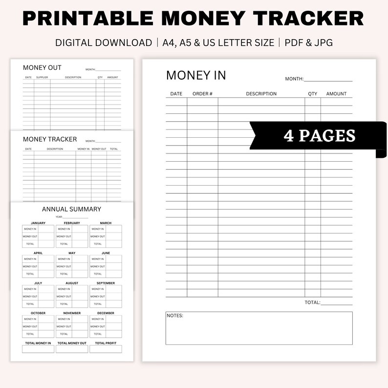 Printable Money Tracker, Expense Tracker, Savings Tracker, Money in ...