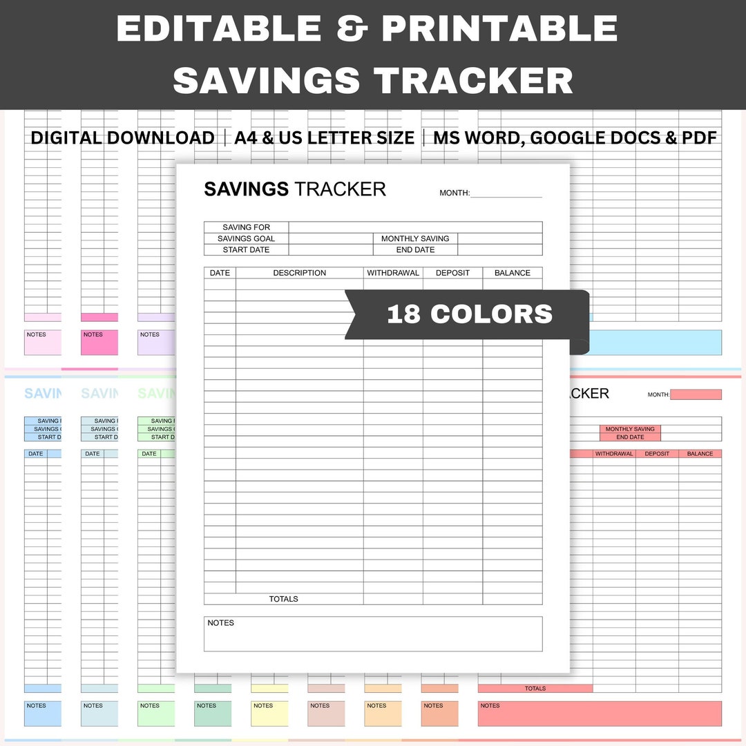 Editable Savings Tracker, Saving Challenge, Sinking Funds, Money Goal ...