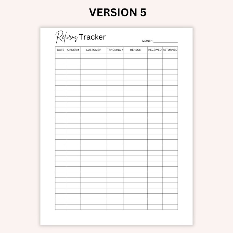 Printable Returns Tracker, Returns Template, Sales Tracking, Order ...