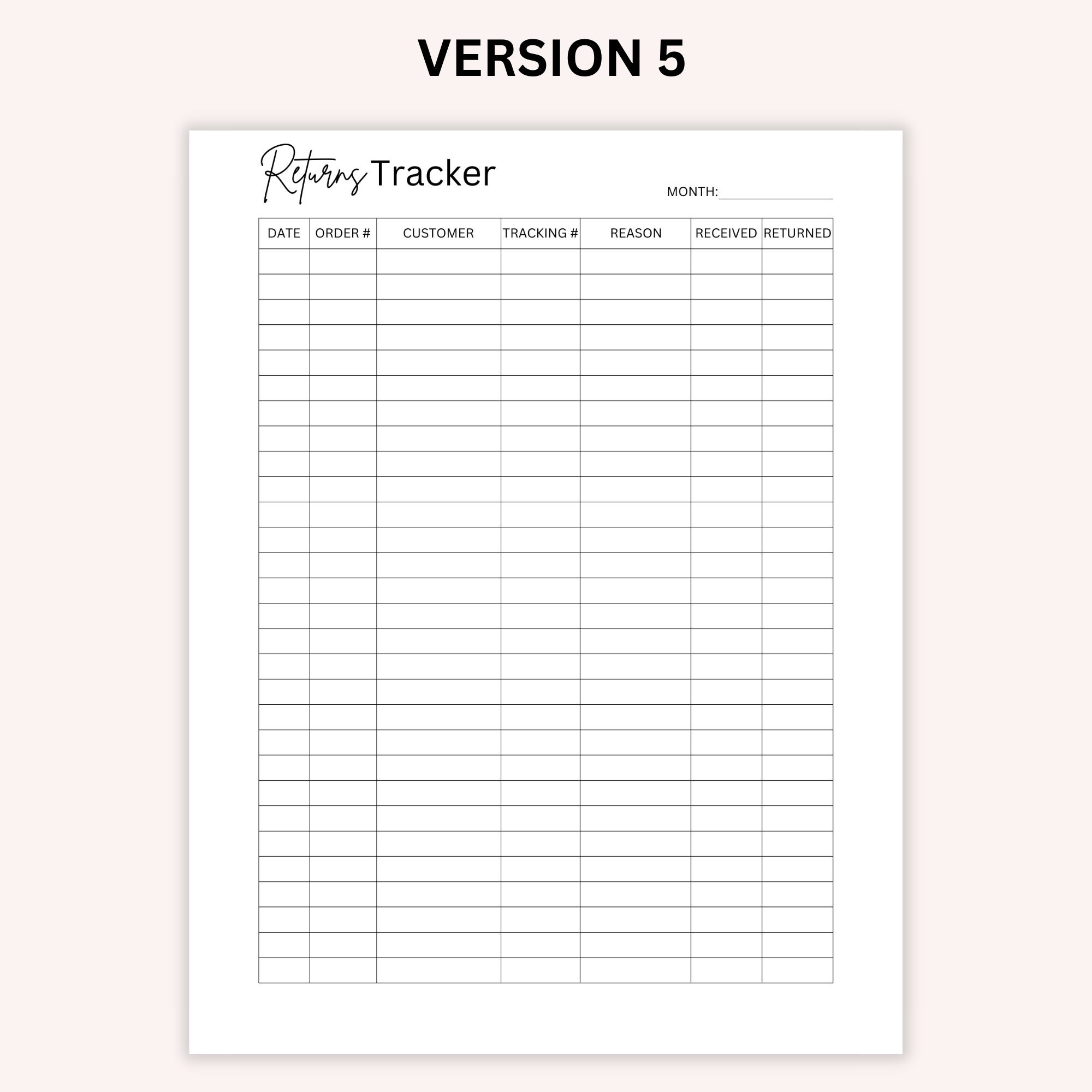 Printable Returns Tracker, Returns Template, Sales Tracking, Order ...