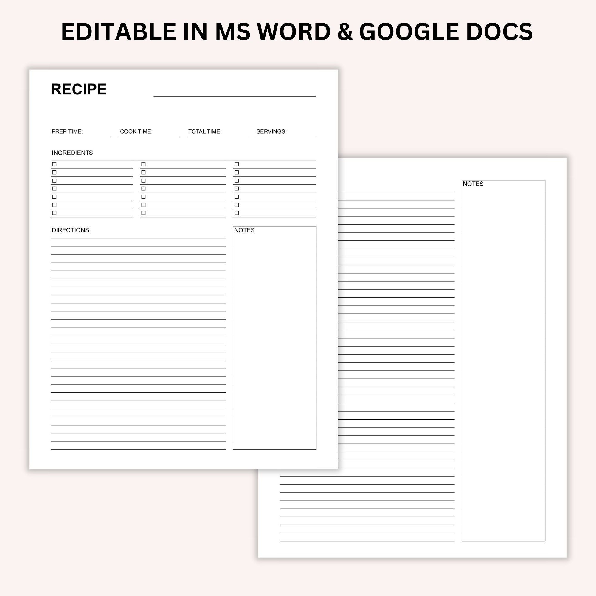 Editable Recipe Template, Recipe Card Printable, Recipe Book, Recipe ...