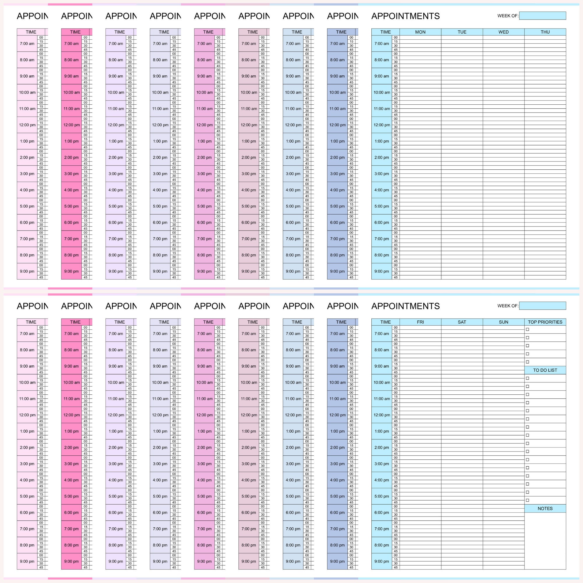 Editable Appointment Tracker, Printable 15 Minute Interval Appointment ...