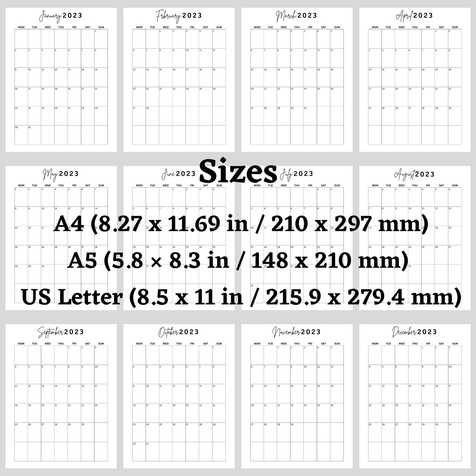 Printable 2023 Monthly Calendar, Year Calendar, Minimalist Calendar ...