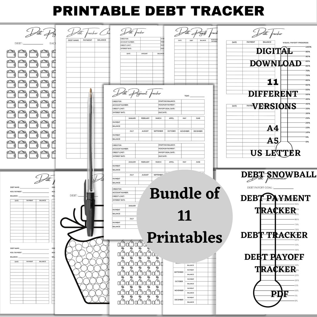 Printable Debt Tracker Bundle of 11, Debt Payment Tracker, Debt Payoff ...