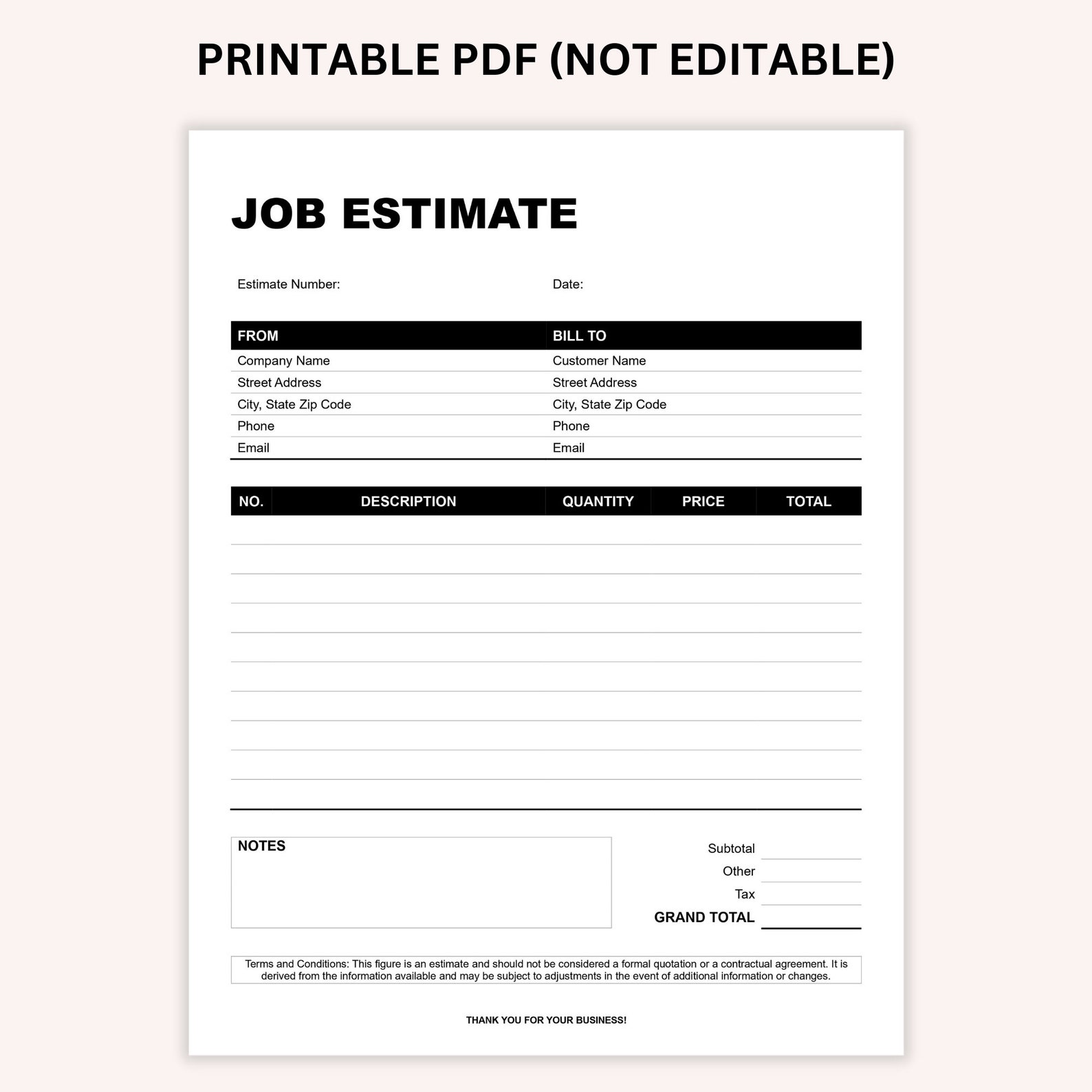Editable Job Estimate Template, Job Proposal, Job Quote, Estimate Form ...