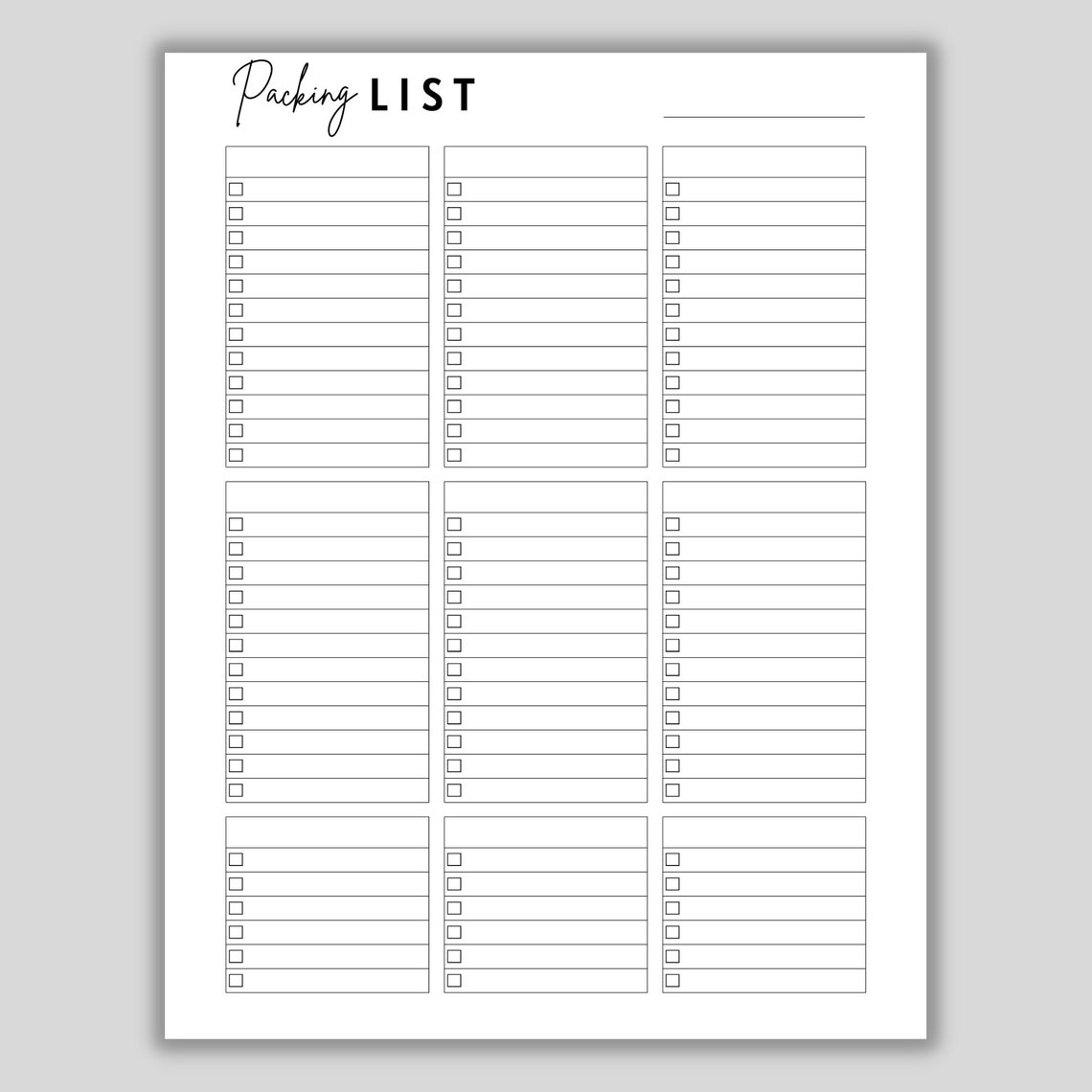 Printable Packing List, Blank Packing List, Vacation Packing List ...