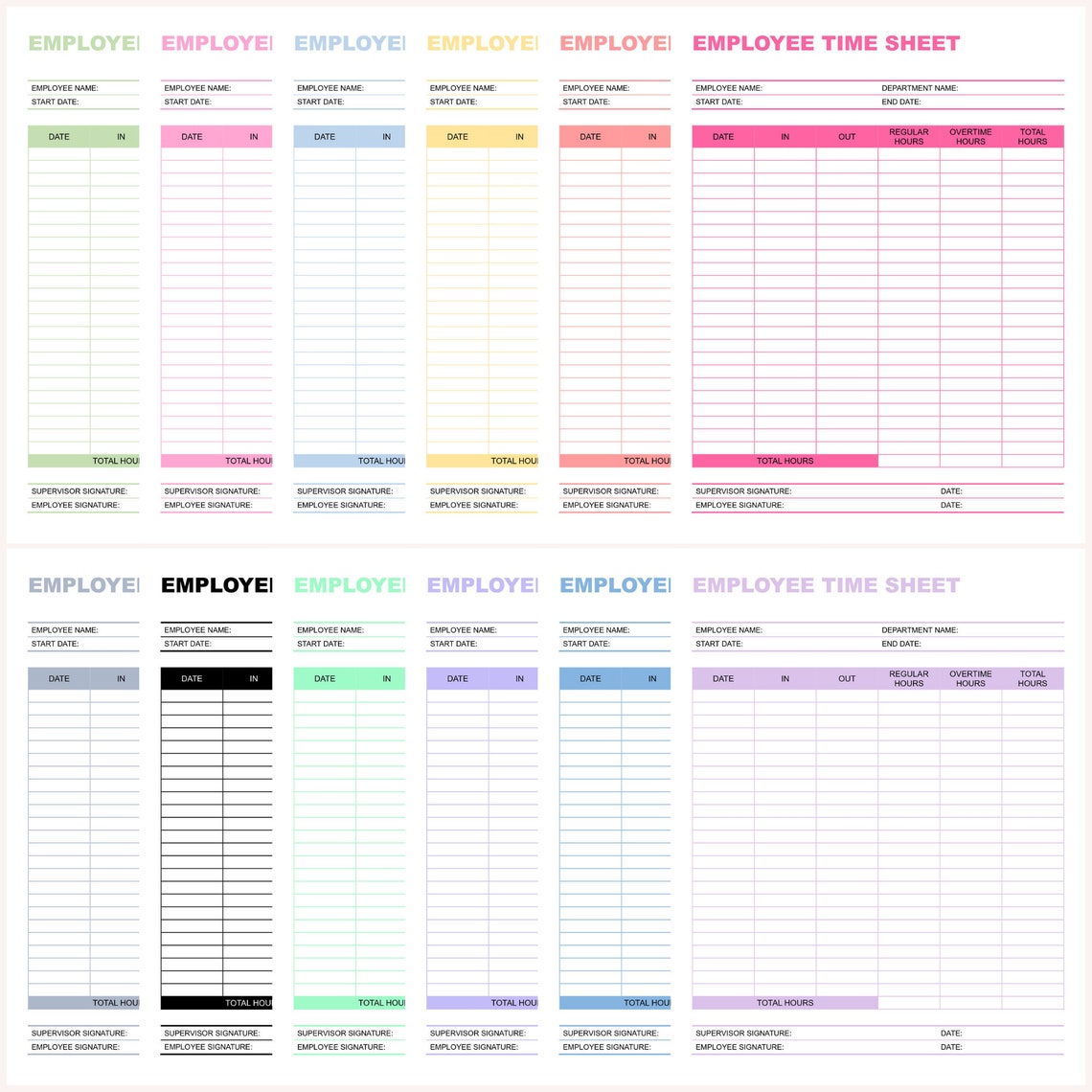 Editable Employee Time Sheet, Clock in & Out Sheet, Time Card, Work Log ...