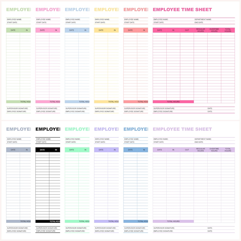 Editable Employee Time Sheet, Clock in & Out Sheet, Time Card, Work Log ...
