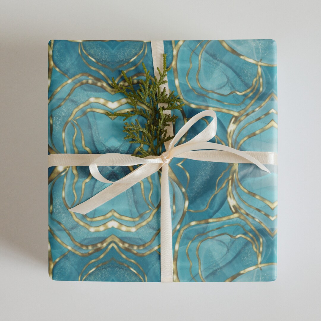 Teal and Gold Marble Wrapping Paper, Contemporary Gift Wrap (set of 3 ...