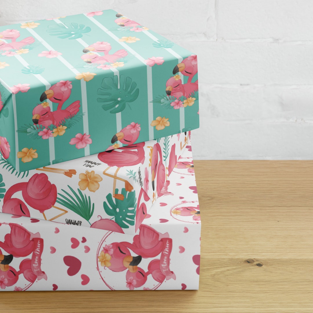 Pink Flamingo Wrapping Paper Sheets, Holiday Gift Paper, Birthday ...