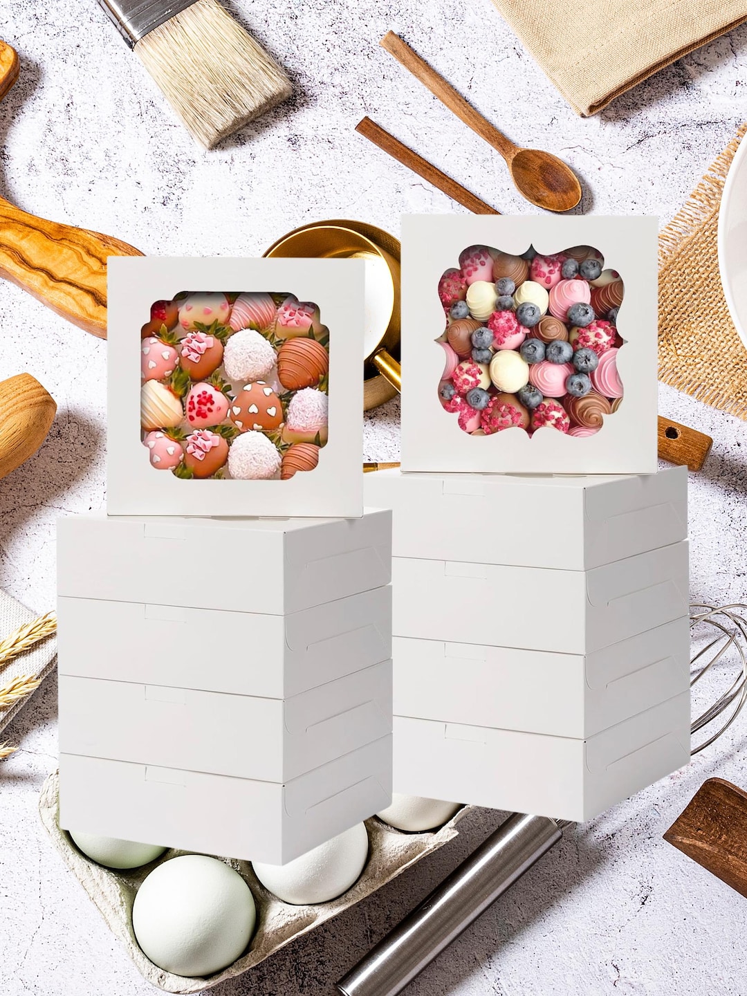 60pcs Cookie Boxes With Windows - 8x8x2.5 Inches White Boxes Ideal for ...