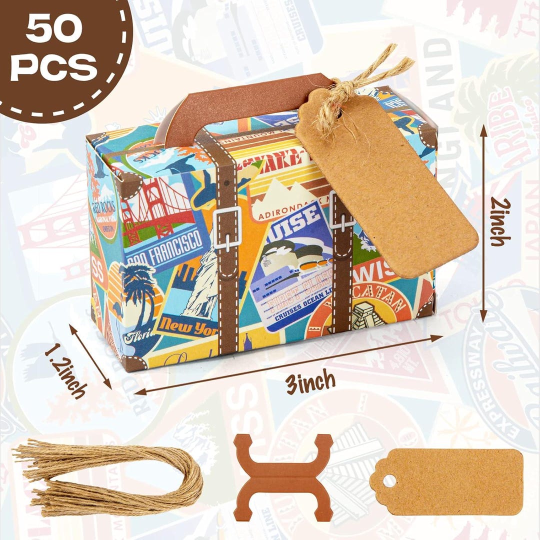 50pcs Mini Suitcase Favor Boxes, Elegant Party, Candy Favor Boxes for ...