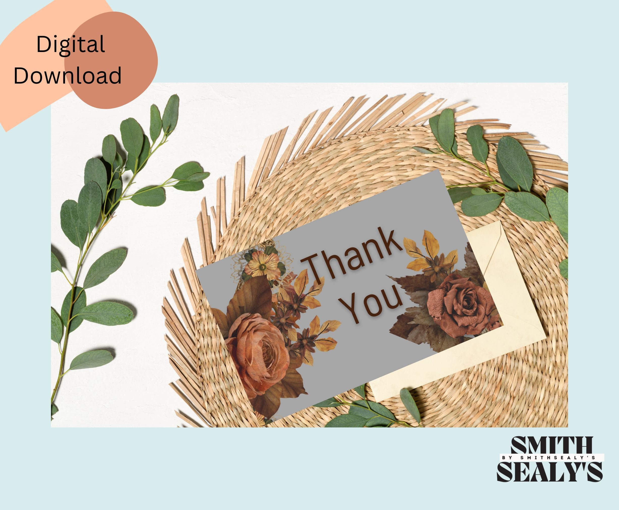 Printable Thank You Cards, Instant Download 7x5 Inch Thank You Cards ...