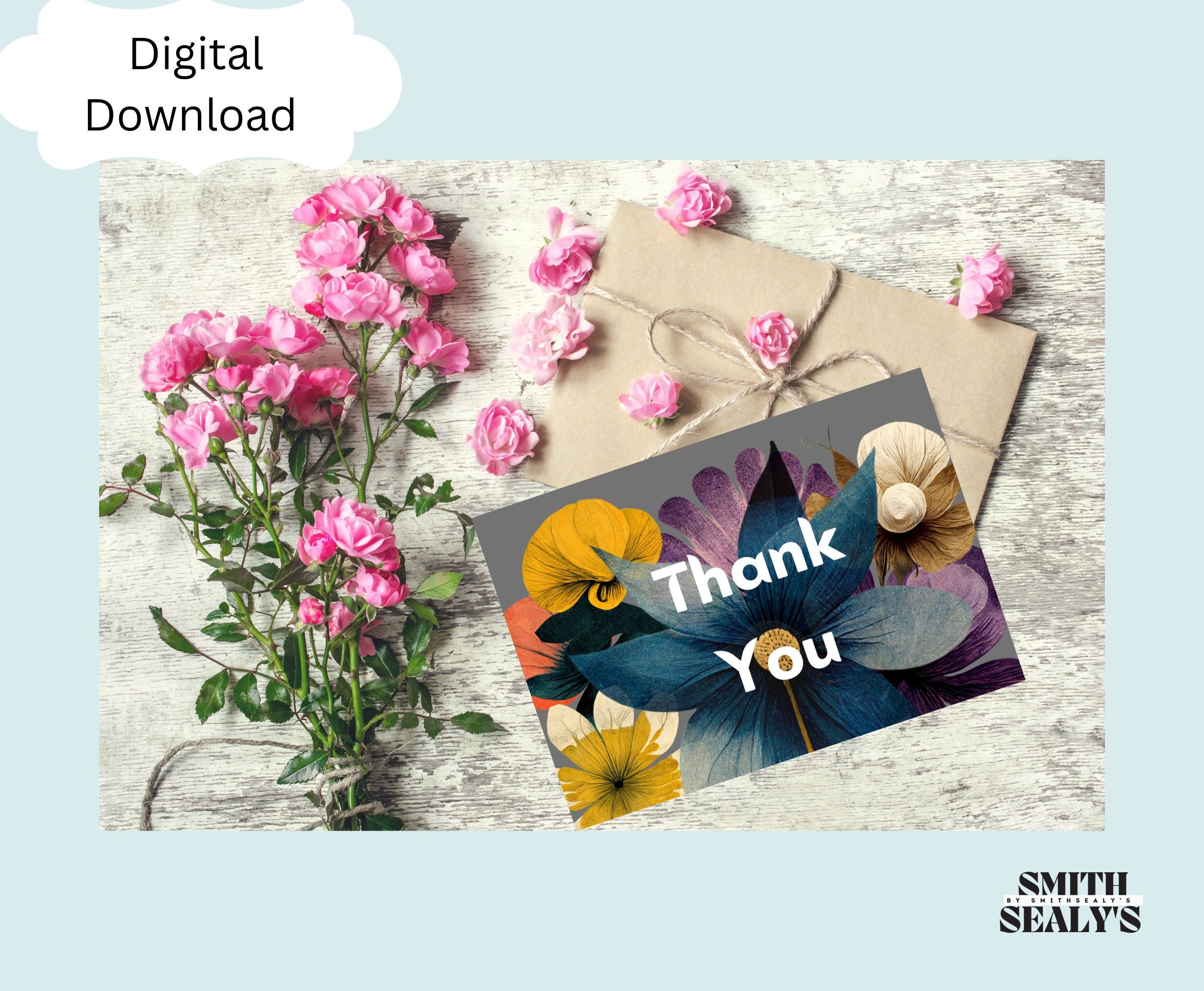 Printable Thank You Cards, Instant Download 7x5 Inch Thank You Cards ...