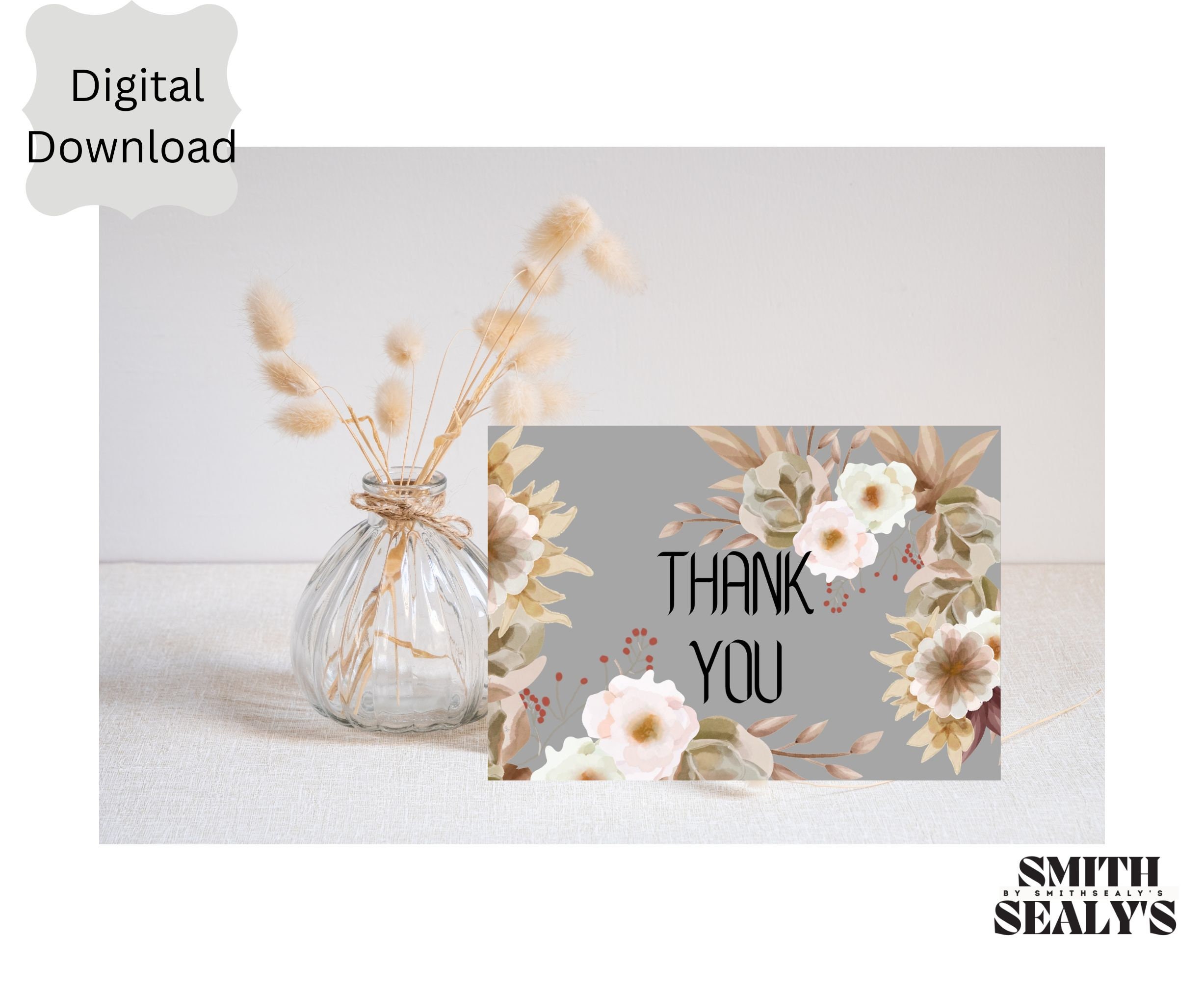 Printable Thank You Cards, Instant Download 7x5 Inch Thank You Cards ...