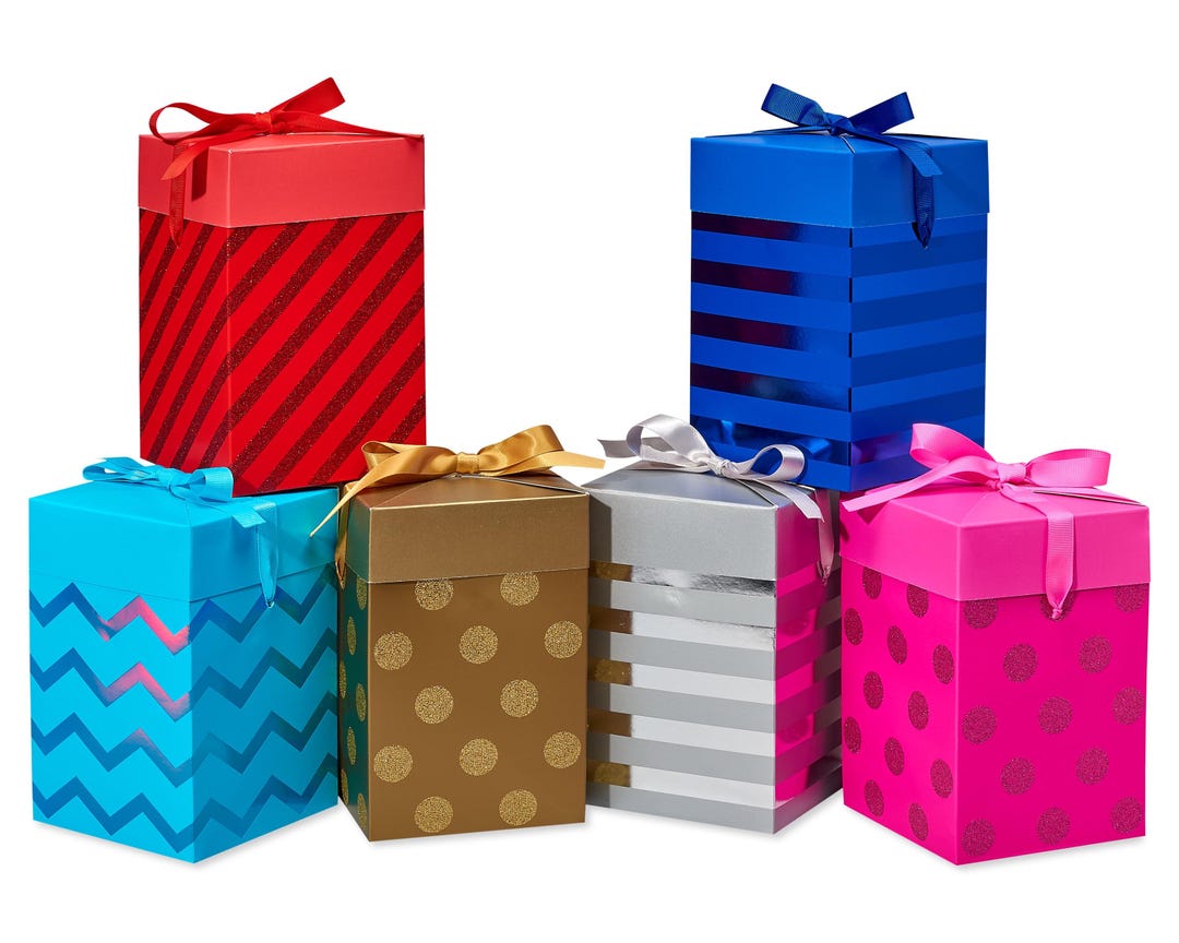 Multicolored Push-down Gift Boxes With Designs (set of 6), Multi ...