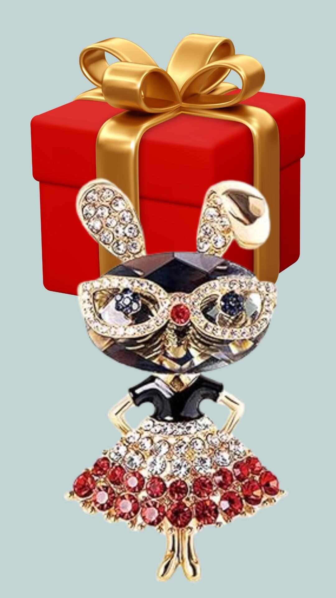 Lady Rabbit Brooch Rhinestone Pin, Lady Rabbit Brooch, Sparkling Red or ...