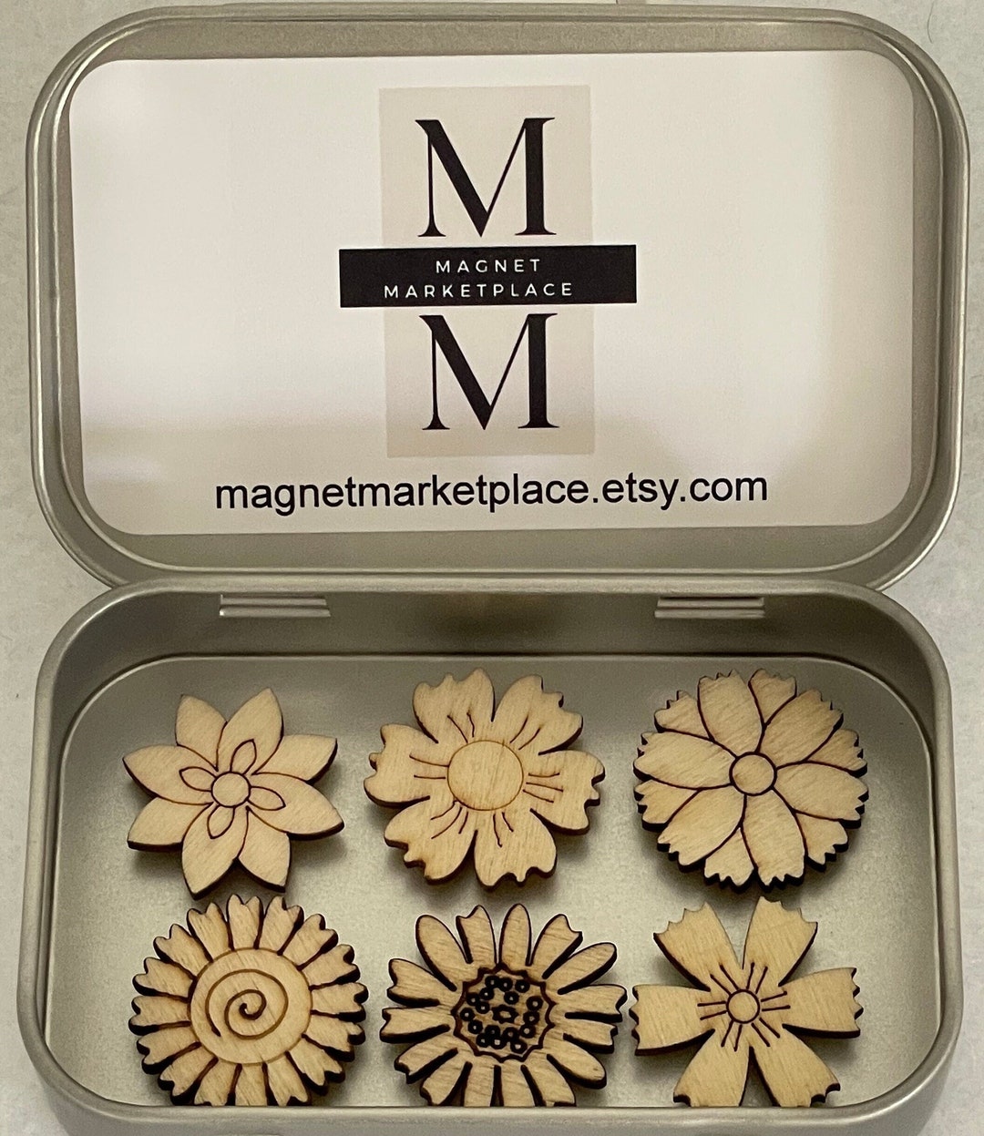 Wood Flower Magnets | Laser Cut Wood Flowers Magnet Set | Floral Fridge ...