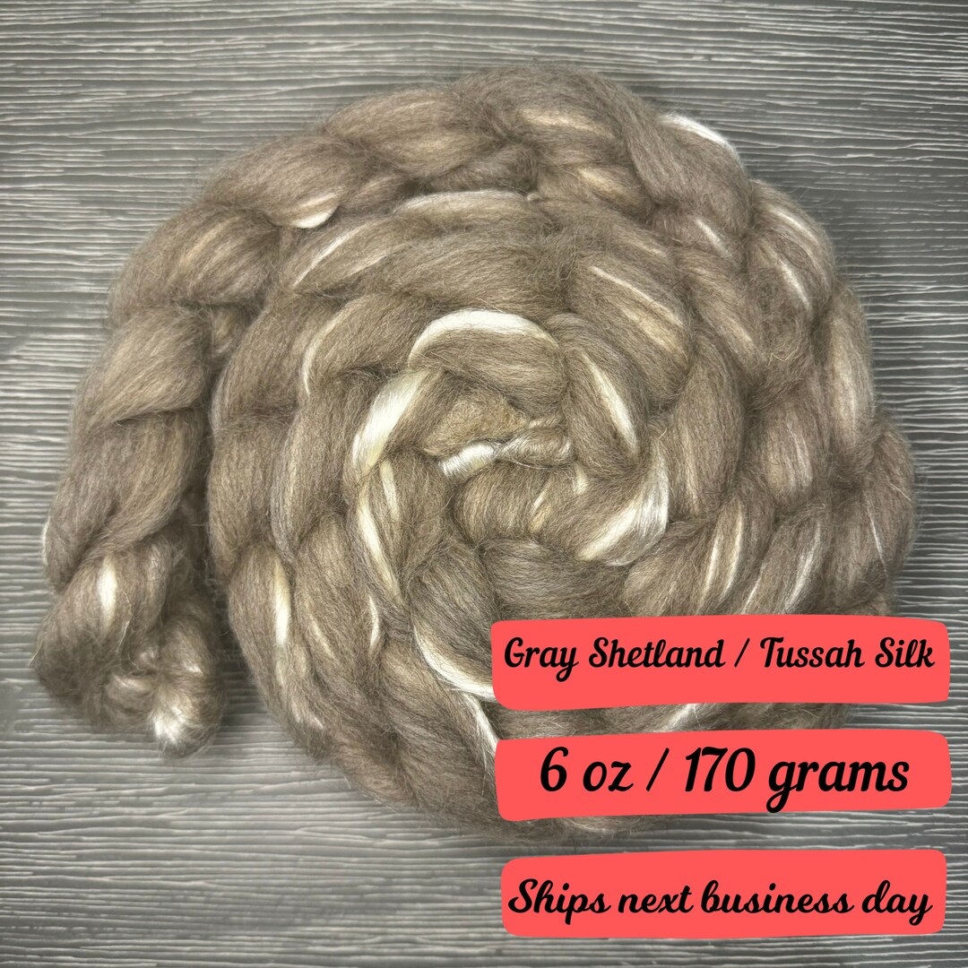 Crumble Gray Shetland Tussah Silk Blend Fiber Combed Top for Spinning ...