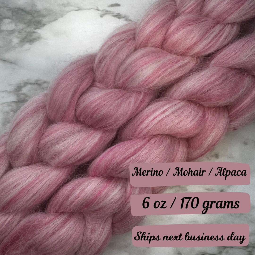 Alpaca Pink Blended Fiber Combed Top for Spinning Yarn Gift for Spinner ...