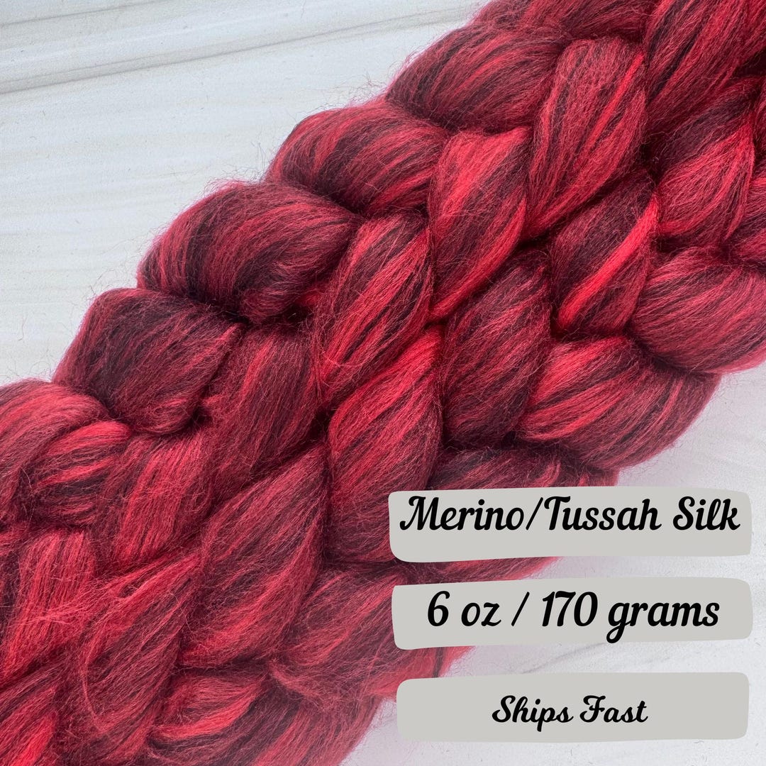 Tomato Dark Blend Merino Tussah Silk Combed Top Fiber Blend Braided ...