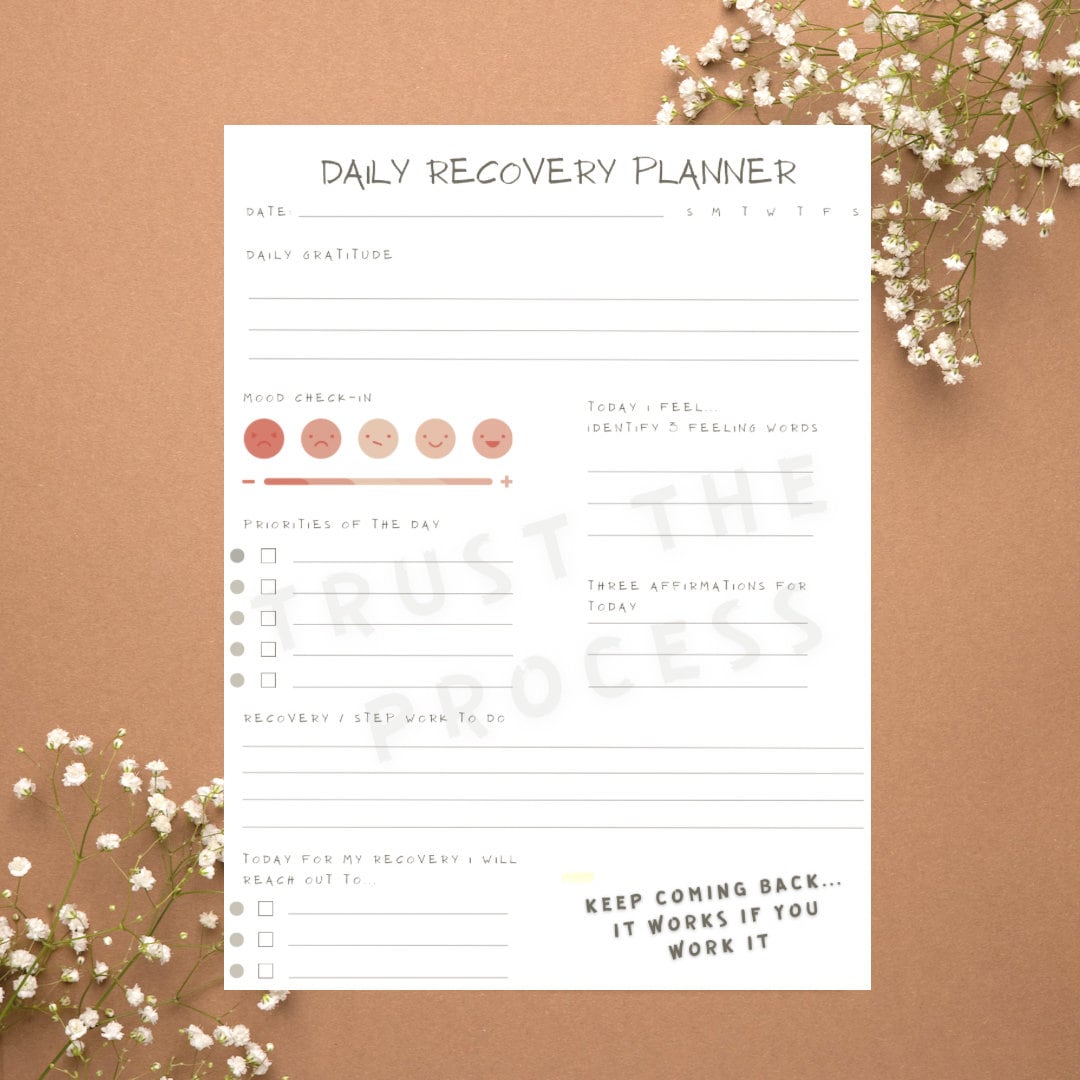 Recovery Planner Printable 12 Step Worksheet Daily Recovery Recovery