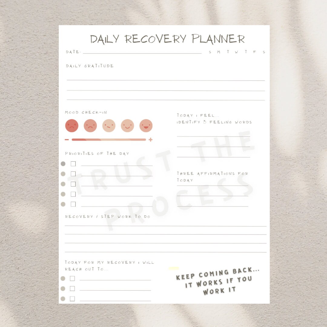 Recovery Planner Printable 12 Step Worksheet Daily Recovery Recovery ...